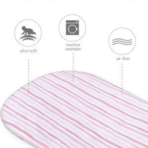 Bassinet Mattress Cover and Fitted Sheets, Compatible with Halo Bassinest Swivel, Flex, Glide, Premiere & Luxe Series Sleeper, White and Pink Print, 2 Pack