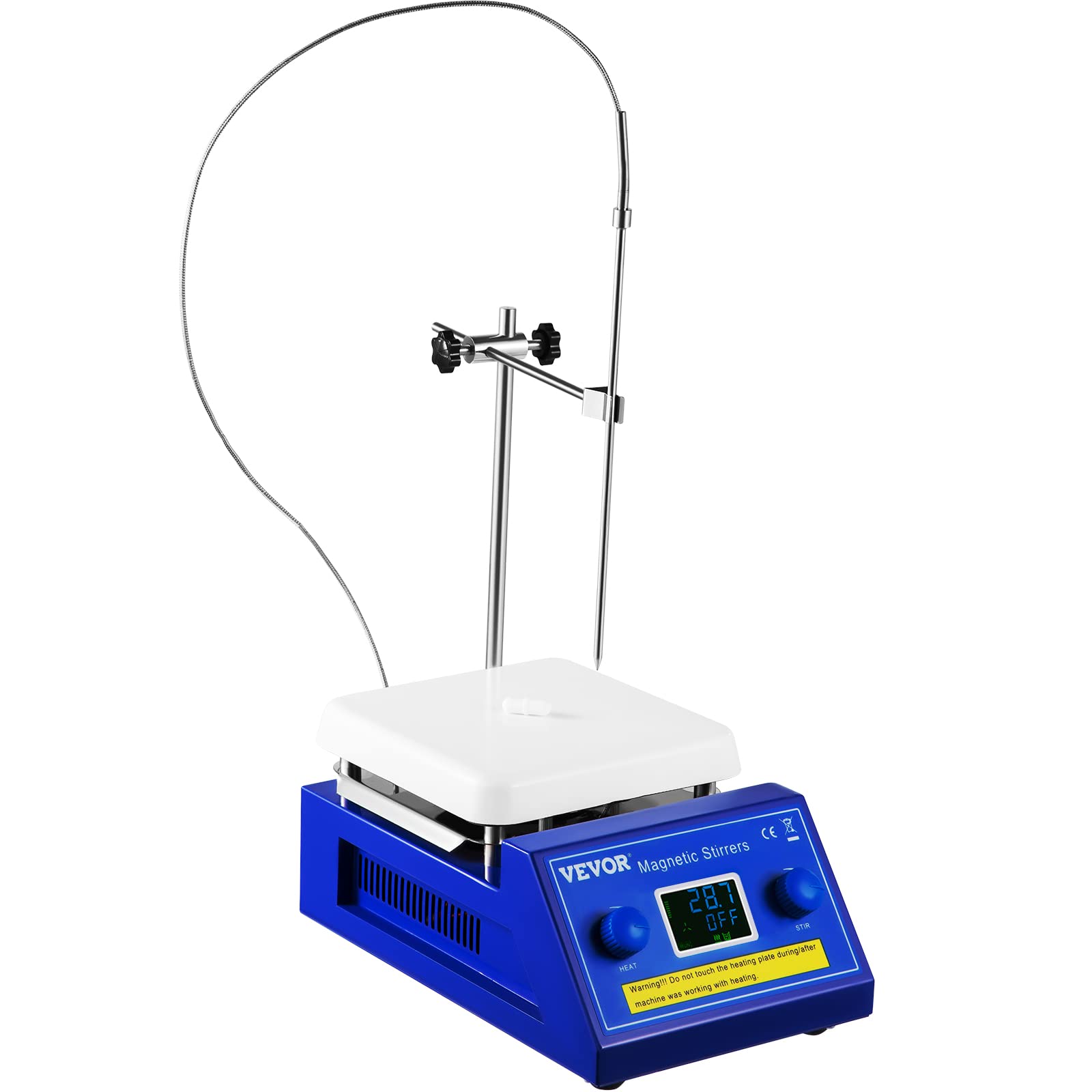 VEVOR Magnetic Stirrer Hot Plate, 5000ml Capacity 320°C/608°F Max Temp Ceramic Coated Lab Stirrer 200-2000RPM Digital Magnetic Stirrer with Support Stand, Temp Probe Sensor and Stirring Bar