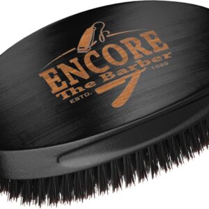 Encore The Barber 360 Wave Brush medium boar bristle | curved palm for men hair (Black)