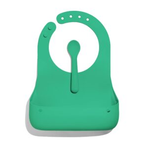 avanchy silicone baby bibs, waterproof, adjustable, bpa free, soft unisex set for toddlers with matching spoon, green