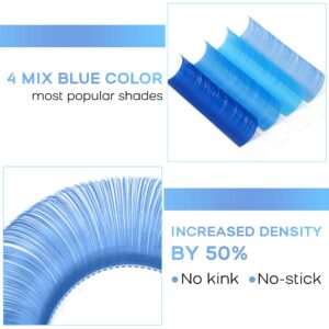 Colored Lash Extensions 0.07 D Durl 14mm Ombre Blue Lash Extensions 14mm-16mm Easy Fan Volume Lash Extensions C/D Curl Color Lashes Extension Ombre Colored Lashes Extensions (Blue 0.07D 14)