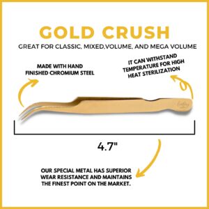 LivBay Lash - Gold Crush Tweezer, Curved Perfect Pointed Tip Tweezers for Eyelash Extension (Professional Use Only)