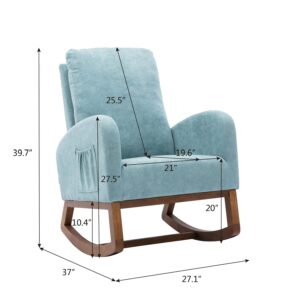 SmartDer Comfy Rocking Chair Nursery, Padded Rocking Chair with A Pocket, Accent Armchair with High Backrest and Solid Wood Base, Modern Lounge Living Room Chair for Nursery, Lake Blue