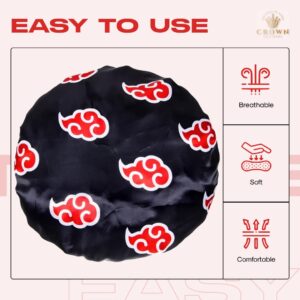 Red Black Cloud Large Bonnet - Silky Design Satin Bonnet With Elastic Soft Bands (Black Red Cloud Bonnet)