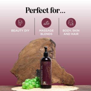 Pure Cold Pressed Grapeseed Oil - Hydrating Grapeseed Oil for Hair Skin and Nails Plus Carrier Oil for Essential Oils Mixing - Pure Grapeseed Oil for Skin Beauty DIYs and Facial Skin Care Products