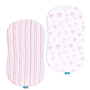 Bassinet Mattress Cover and Fitted Sheets, Compatible with Halo Bassinest Swivel, Flex, Glide, Premiere & Luxe Series Sleeper, White and Pink Print, 2 Pack