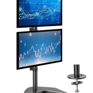 HUANUO Bundle – 2 Items: HUANUO Triple Monitor Stand - for 13-24 Inches 3 Monitor Desk Mount and Dual Monitor Stand Vertical Stack Screen Free-Standing Fits Two 13 to 32 Inch Computer Monitors