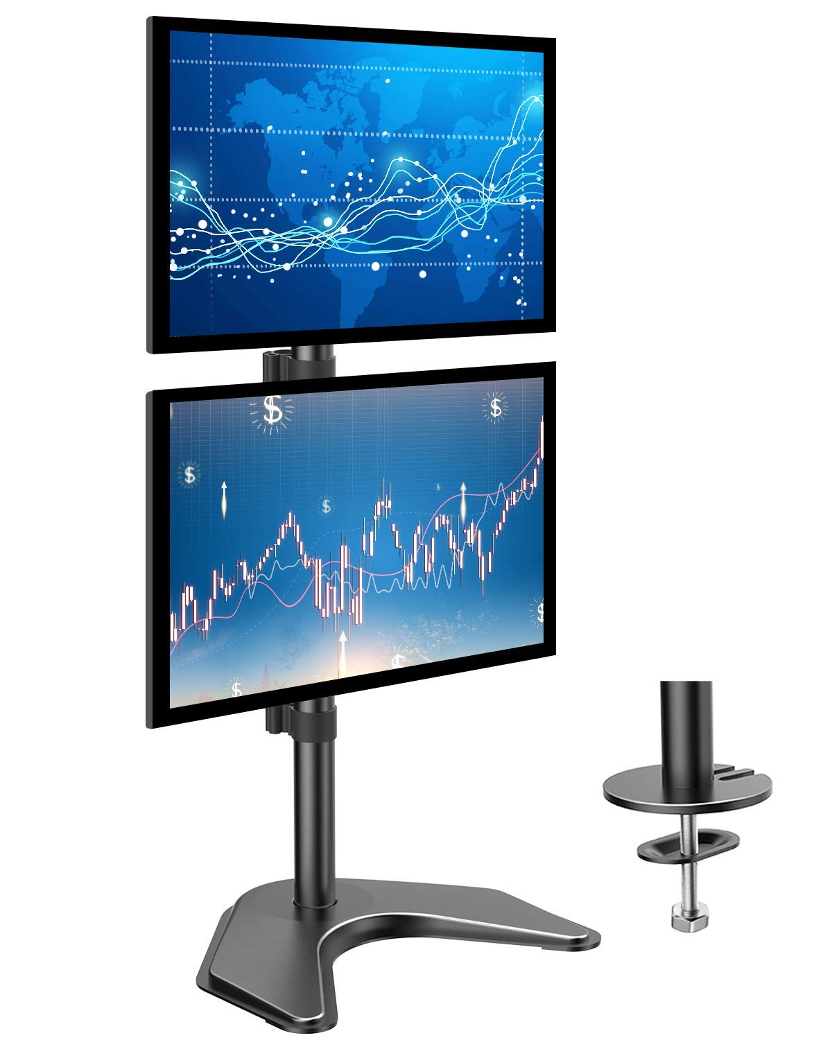 HUANUO Bundle – 2 Items: HUANUO Triple Monitor Stand - for 13-24 Inches 3 Monitor Desk Mount and Dual Monitor Stand Vertical Stack Screen Free-Standing Fits Two 13 to 32 Inch Computer Monitors