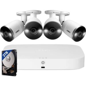 lorex fusion 4k security camera system w/ 2tb nvr - 8 channel poe wired home security system w/ 4 metal cameras - motion detection, two-way audio, color night vision, weatherproof surveillance