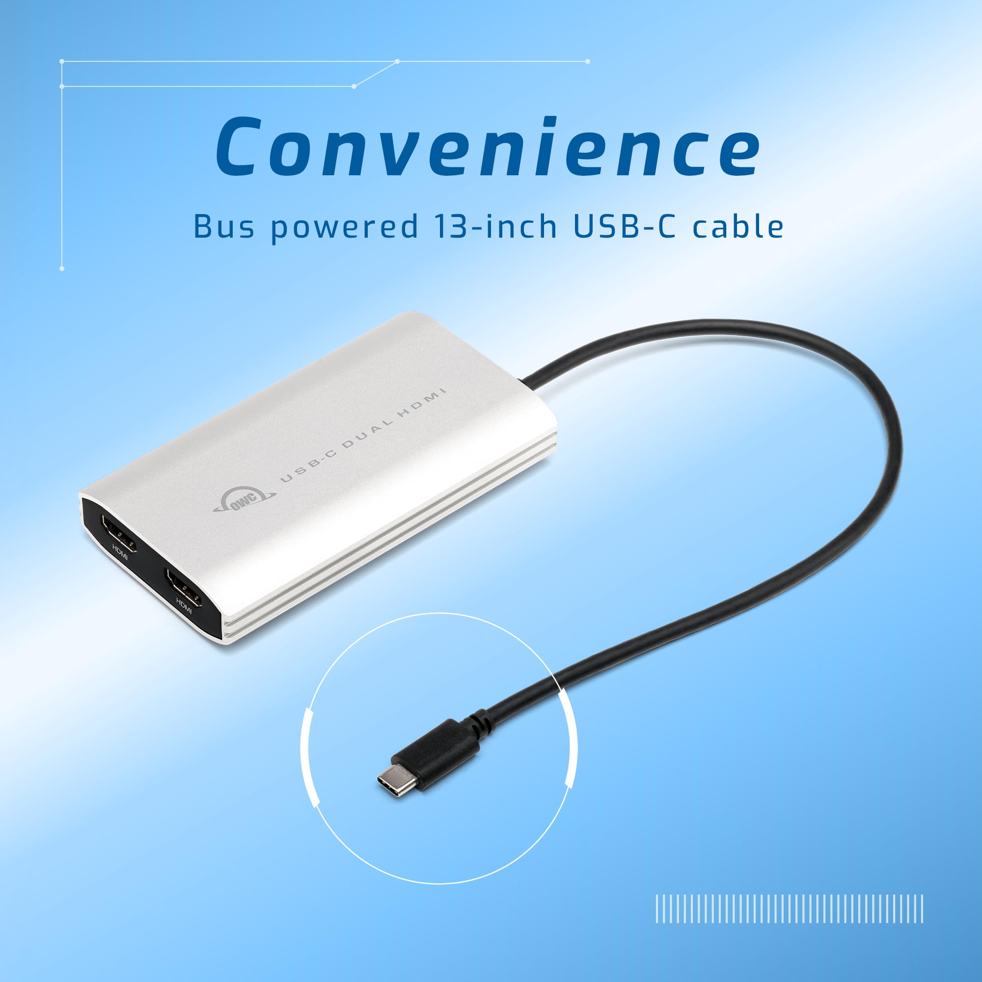 OWC USB-C to Dual HDMI 4K Display Adapter with DISPLAYLINK for Apple M1 Mac or Any Mac or PC with USB-C or Thunderbolt