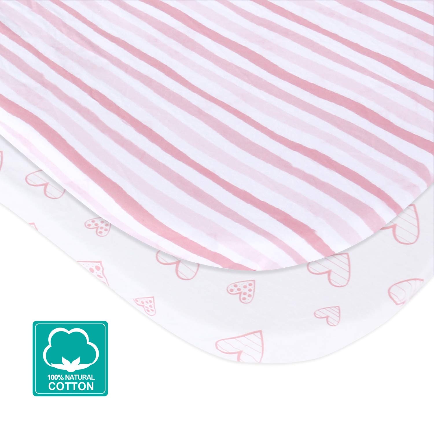 Bassinet Mattress Cover and Fitted Sheets, Compatible with Halo Bassinest Swivel, Flex, Glide, Premiere & Luxe Series Sleeper, White and Pink Print, 2 Pack