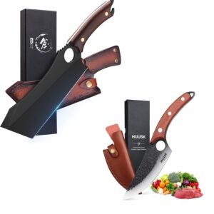 meat cleaver, 10 inch black meat cleaver boning knife, chef chopping butcher cooking knife, high carbon steel sharp kitchen viking knife with sheath gift box bottle opener for outdoor bbq camping