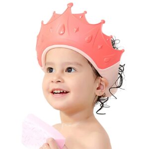 funupup baby shower cap for kids, adjustable toddler hair washing shield bathing cap baby shower visor shampoo cap (crown, pink)