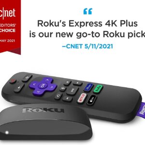 Roku Express 4K+ 2021 Streaming Media Player with Smooth Wireless Streaming and Roku Voice Remote with TV Controls, Includes Premium HDMI® Cable & Bundle Swanky Cables HDMI Cable and TV Cleaning Kit