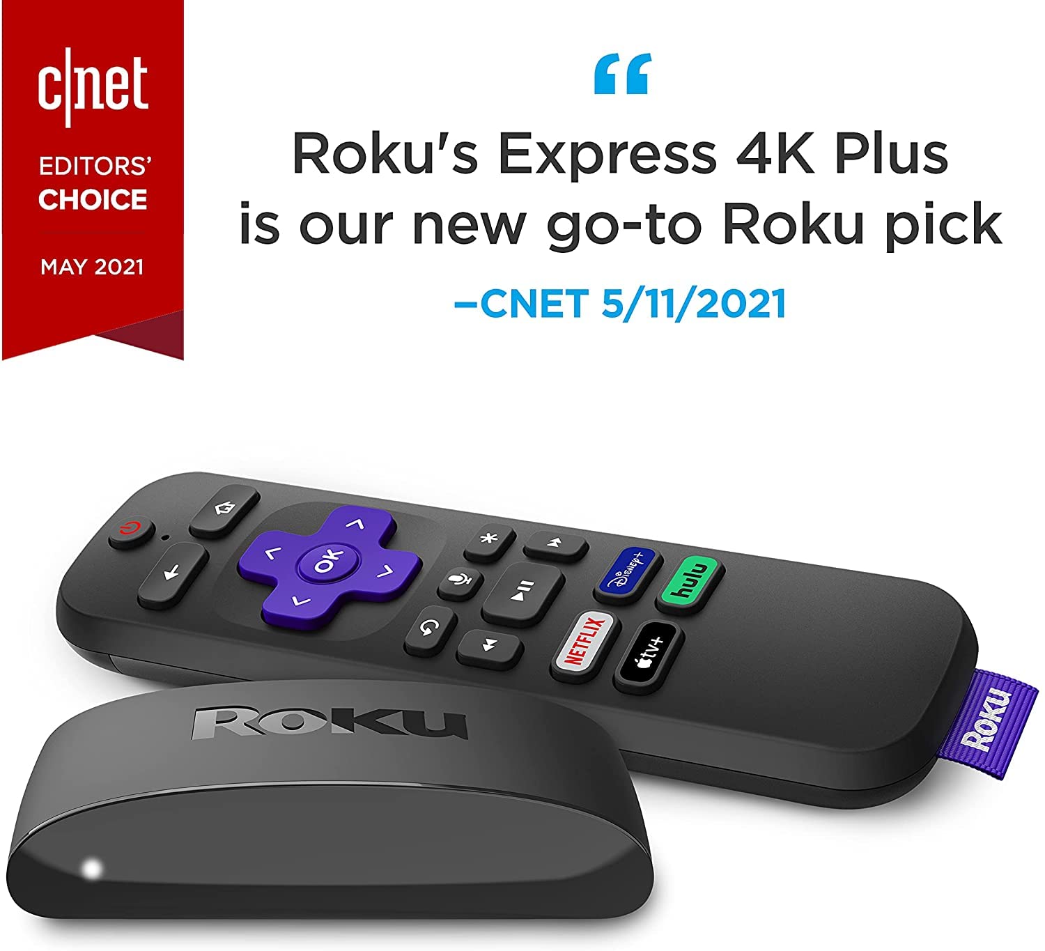 Roku Express 4K+ 2021 Streaming Media Player with Smooth Wireless Streaming and Roku Voice Remote with TV Controls, Includes Premium HDMI® Cable & Bundle Swanky Cables HDMI Cable and TV Cleaning Kit