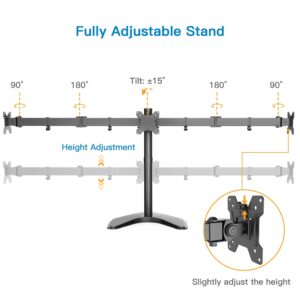 HUANUO Bundle – 2 Items: HUANUO Triple Monitor Stand - for 13-24 Inches 3 Monitor Desk Mount and Dual Monitor Stand Vertical Stack Screen Free-Standing Fits Two 13 to 32 Inch Computer Monitors