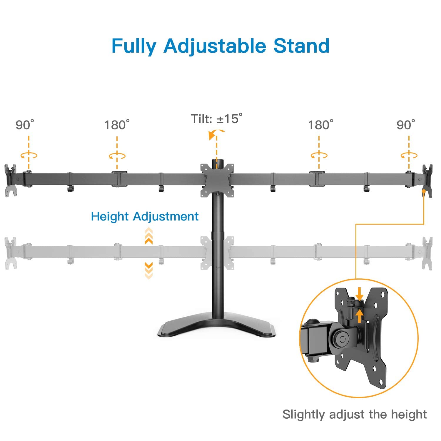 HUANUO Bundle – 2 Items: HUANUO Triple Monitor Stand - for 13-24 Inches 3 Monitor Desk Mount and Dual Monitor Stand Vertical Stack Screen Free-Standing Fits Two 13 to 32 Inch Computer Monitors