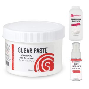 sugaring waxing - hair removal paste for home use for beginners brazilian bikini, legs, arms (kit with sugaring drying powder, anti-ingrown solution by sugaring nyc).