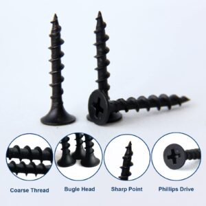 FASTENER TREE #6x1-1/4 Drywall Screws Coarse Thread Bugle Head Black Phosphate for Drywall, Wood and Furniture 100PCS