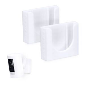 corner wall mount for stick up cam (2 pack) security camera (battery, wired & solar versions) - adhesive holder, no hassle bracket, no screws, no mess install (white) by brainwavz