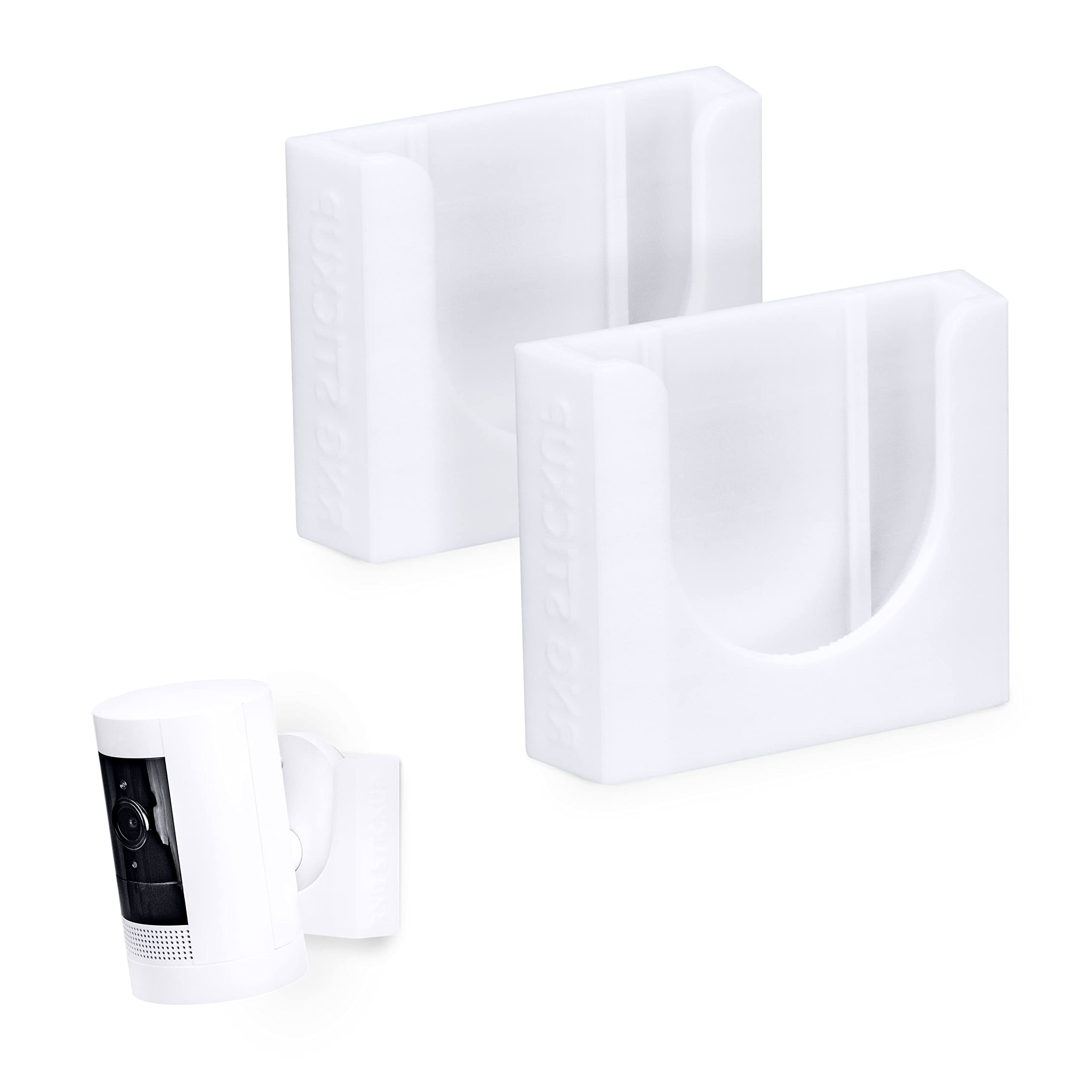 Corner Wall Mount for Stick Up Cam (2 Pack) Security Camera (Battery, Wired & Solar Versions) - Adhesive Holder, No Hassle Bracket, No Screws, No Mess Install (White) by Brainwavz