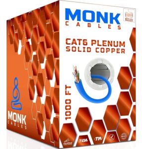 monk cables | cat6 plenum cable 1000ft | 100% pure copper | utp, 23awg, 550mhz | dsx-8000 certified | most certified cable of the whole market (blue)