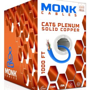 MONK CABLES | CAT6 Plenum Cable 1000ft | 100% Pure Copper | UTP, 23AWG, 550MHz | DSX-8000 Certified | Most Certified Cable of The Whole Market (Blue)