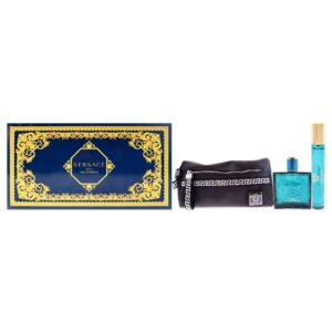 versace versace eros men 3.4oz edp spray, 0.3oz edp spray, pouch 3 pc gift set