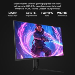 Pixio PX277 PRO 27 inch 165Hz Refresh Rate WQHD 1440p Resolution Fast IPS Panel 1ms GTG Response Time USB Type C Display Port and 65W Charging Adjustable Stand AMD FreeSync Premium HDR Gaming Monitor