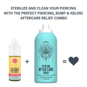 BASE LABORATORIES Piercing Aftercare - Piercing Bump Treatment Kit | Keloid Bump Removal Oil + Piercing Aftercare Spray for Ears, Nose, Body(4oz) | Piercing Cleaner Saline Solution Spray 15ml + 4oz