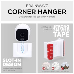 [EOL] Corner Wall Mount for Blink Mini (2 Pack) Security Camera - Adhesive Holder, No Hassle Bracket, Strong 3M VHB Tape, No Screws, No Mess Install (White) by Brainwavz [EOL]