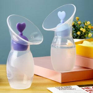 Amplim 2-Pack Food Grade Silicone Breast Milk Collector 4oz/100ml | Manual Breast Pump with Breastfeeding Milk Saver Stopper | FSA HSA | BPA PVC Lead and Phthalate Free | Blue