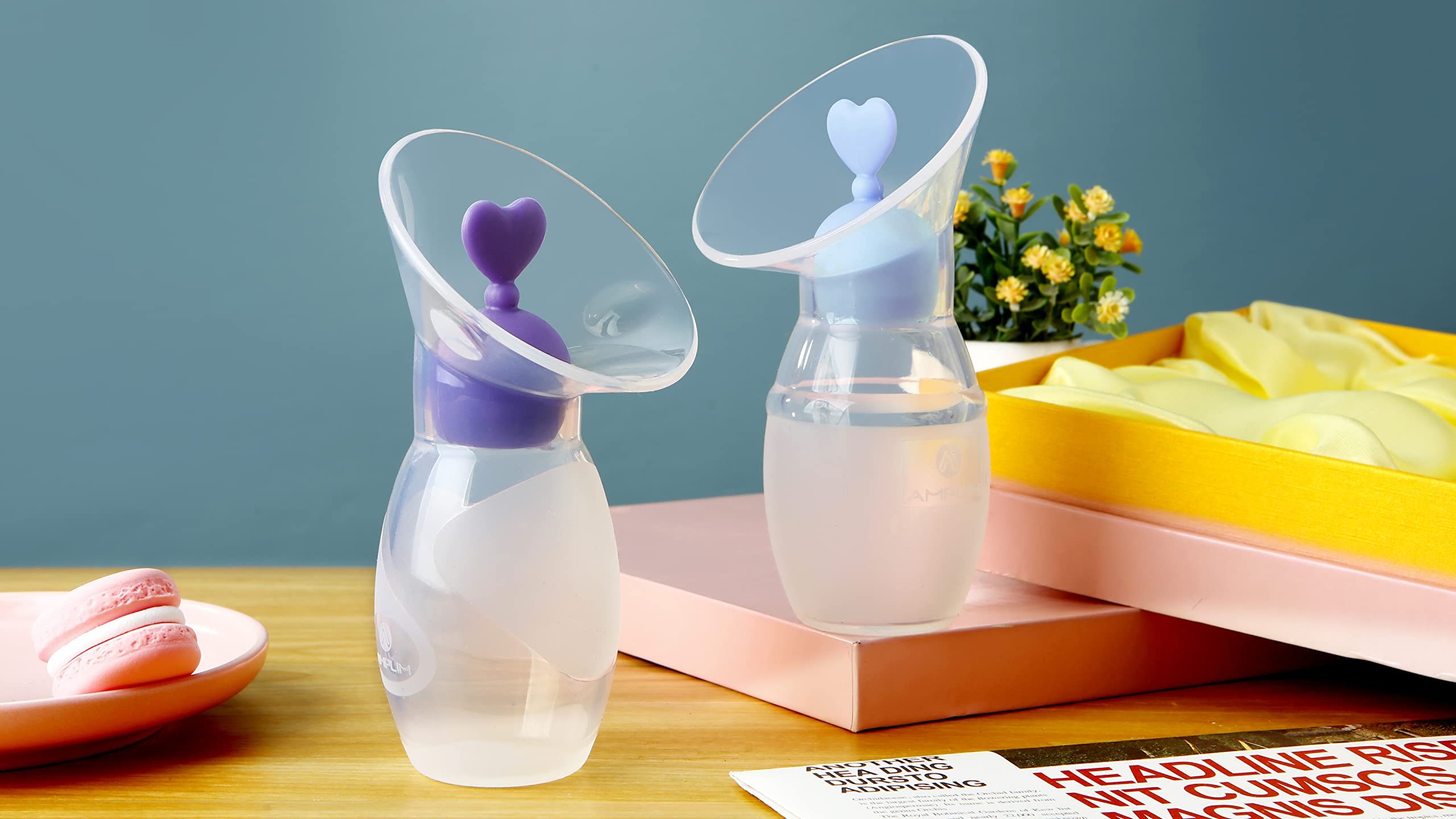 Amplim 2-Pack Food Grade Silicone Breast Milk Collector 4oz/100ml | Manual Breast Pump with Breastfeeding Milk Saver Stopper | FSA HSA | BPA PVC Lead and Phthalate Free | Blue