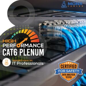 MONK CABLES | CAT6 Plenum Cable 1000ft | 100% Pure Copper | UTP, 23AWG, 550MHz | DSX-8000 Certified | Most Certified Cable of The Whole Market (Blue)