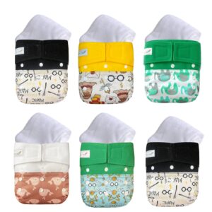 kawaii baby one size hd3 cloth diapers, reusable adjustable gender neutral easy hook & loop 8-36 lbs, set of 6 diapers with 6 super absorbent stay-dry diaper inserts