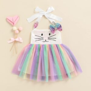 Toddler Baby Girls Princess Mesh Dress Easter Bunny Sequined Sleeveless Halter Tulle Tutu Dress Party Sundress (Colorful, 2-3 Years)