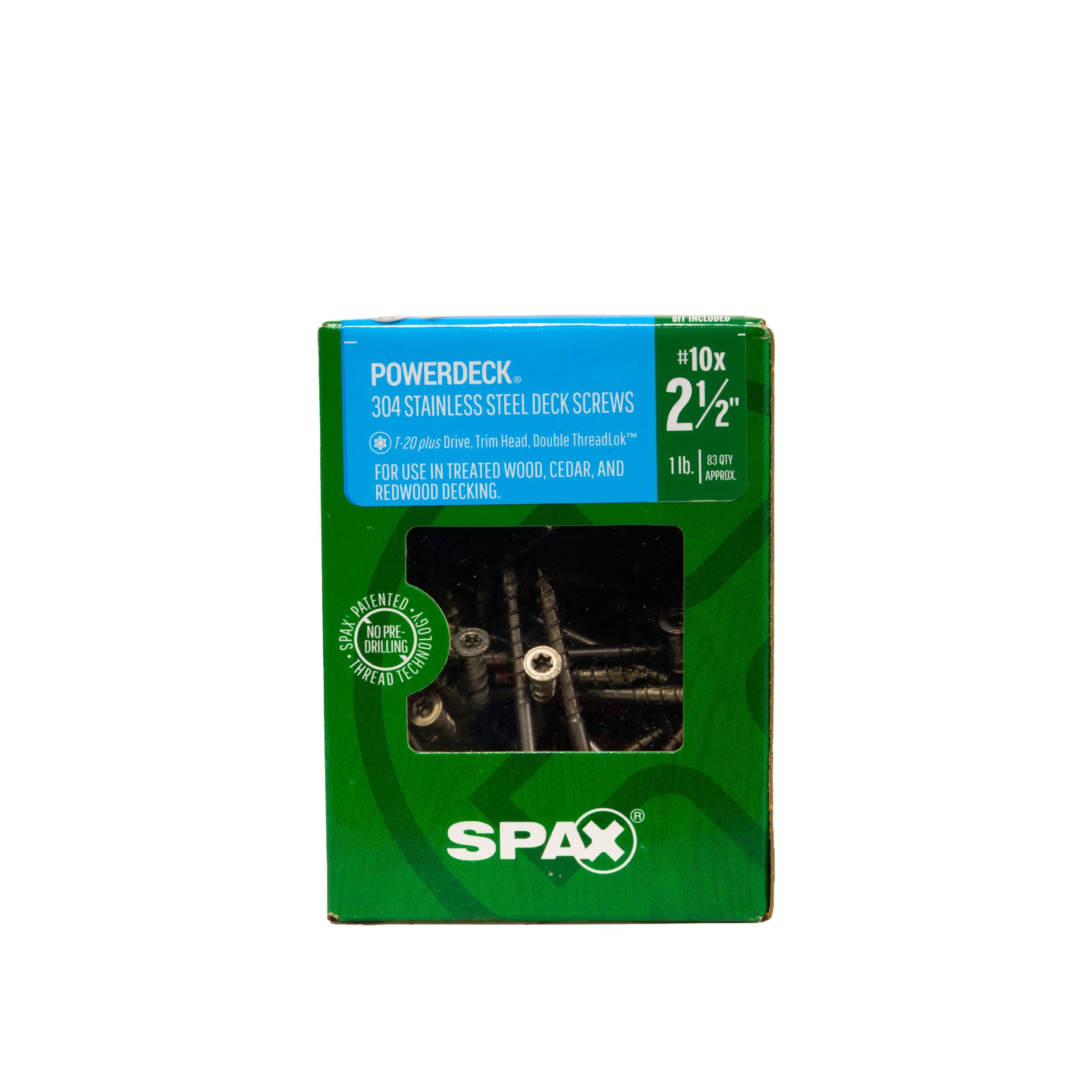 SPAX #10 x 2-1/2" Exterior Trim Head Stainless Steel Wood Deck Screws Powerdeck Torx T-Star Plus (83 EA) 1 LB Bit Included Double Threaded Rust Resistant