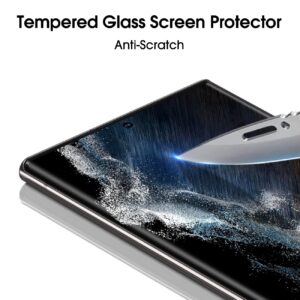 amFilm Glass Screen Protector for Samsung Galaxy S22 Ultra, 3D Curved with Liquid Dispersion Tech, Designed for Fingerprint Reader, Upgraded Easier Application Tray, Tempered Glass, 3 Pack