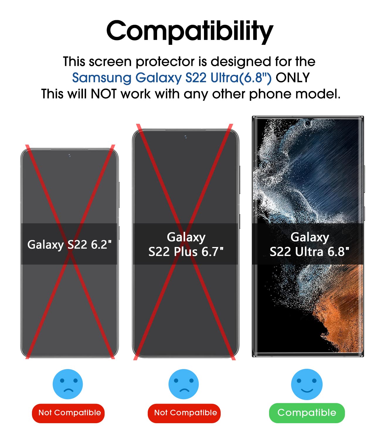 amFilm Glass Screen Protector for Samsung Galaxy S22 Ultra, 3D Curved with Liquid Dispersion Tech, Designed for Fingerprint Reader, Upgraded Easier Application Tray, Tempered Glass, 3 Pack