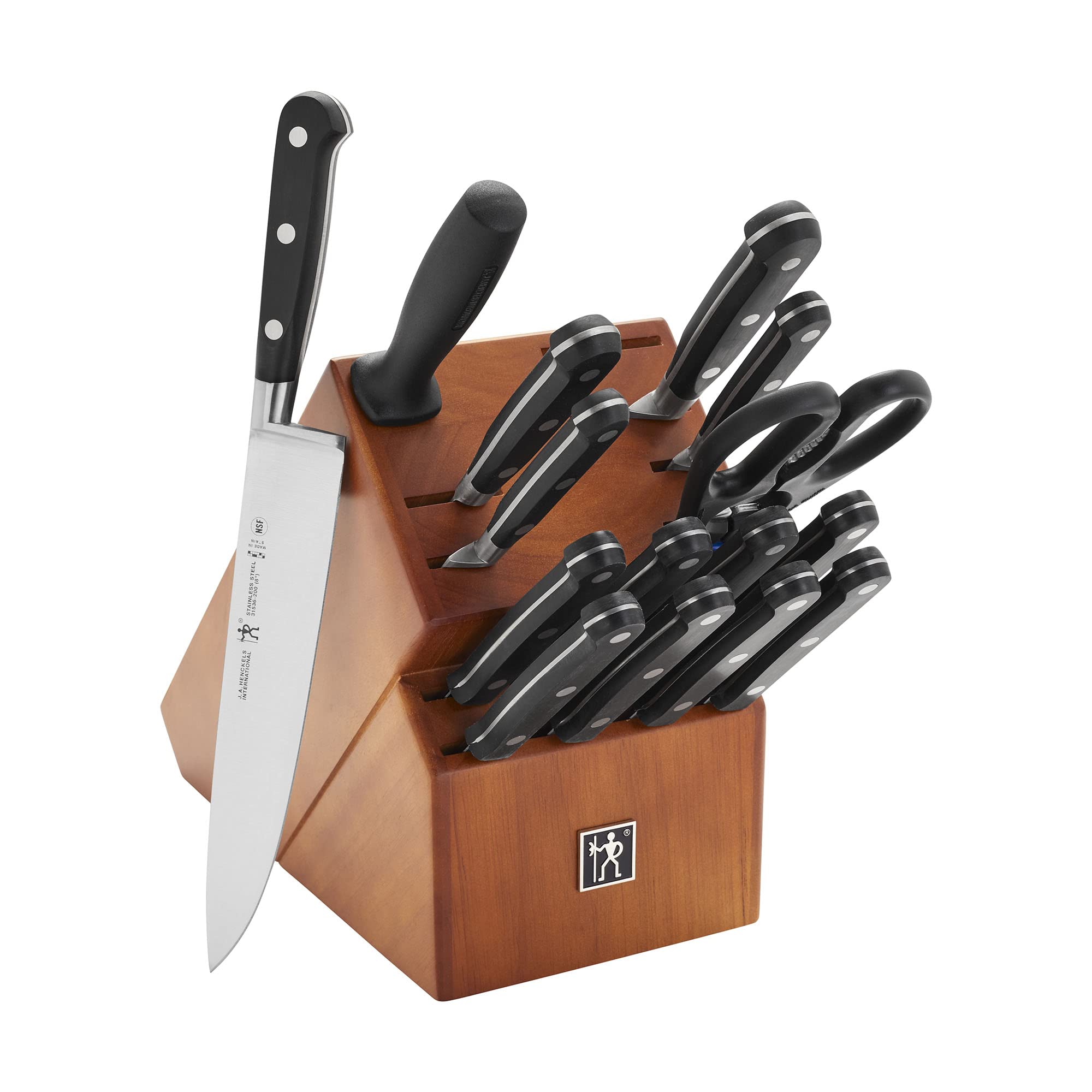 HENCKELS Couteau 16-pc Knife Block Set| 8 Steak Knives,Paring Knife,Serrated Utility Knife,Prep Knife,Bread Knife,Chef’s Knife, Sharpener, Shears