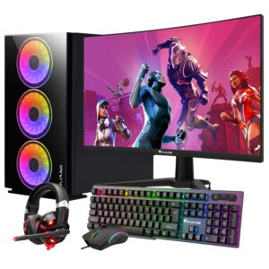 hajaan breeze gaming desktop tower pc with 27 inch gaming monitor- intel core i3-10100f processor 3.6ghz, 16gb ddr4 ram, 512gb ssd, geforce gt 1030 2gb, gaming headset, windows 11 pro