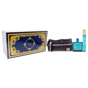 Versace Versace Eros Men 3.4oz EDP Spray, 0.3oz EDP Spray, Pouch 3 Pc Gift Set