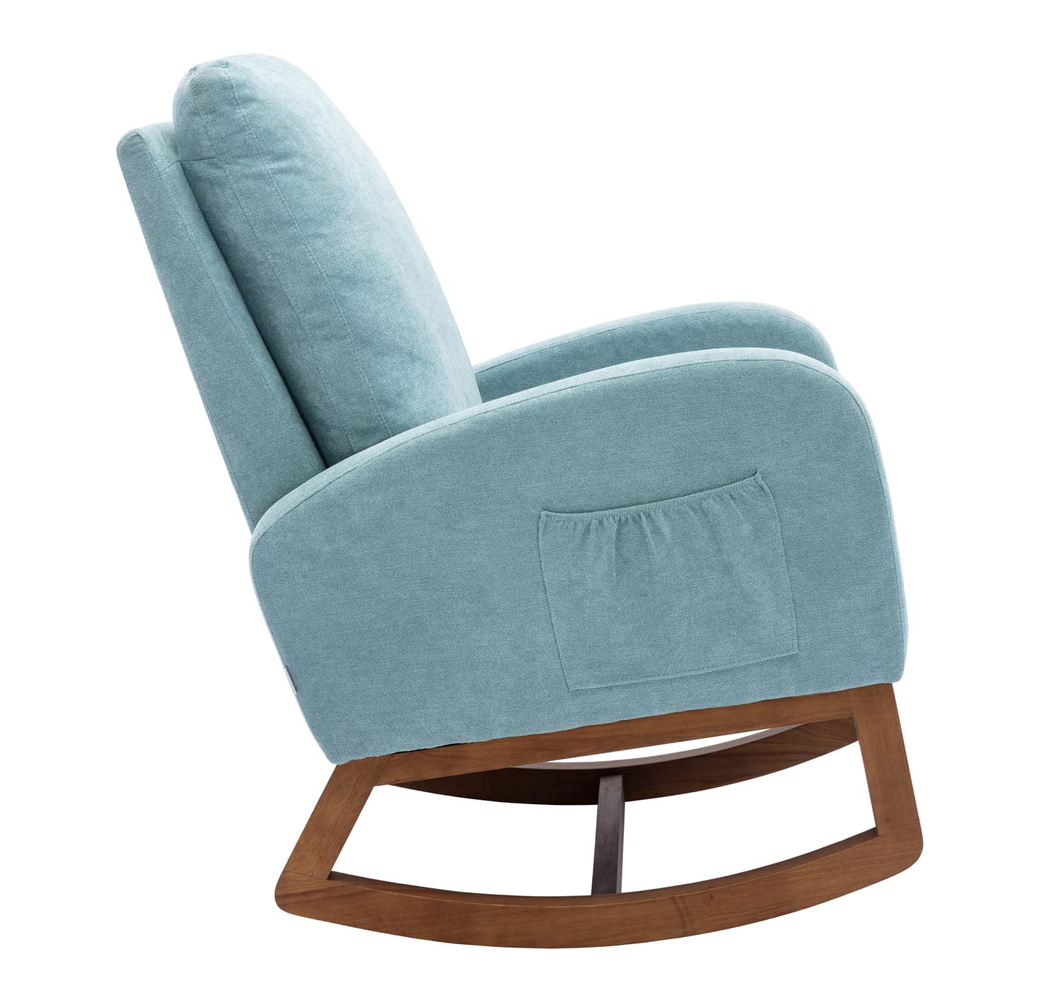 SmartDer Comfy Rocking Chair Nursery, Padded Rocking Chair with A Pocket, Accent Armchair with High Backrest and Solid Wood Base, Modern Lounge Living Room Chair for Nursery, Lake Blue