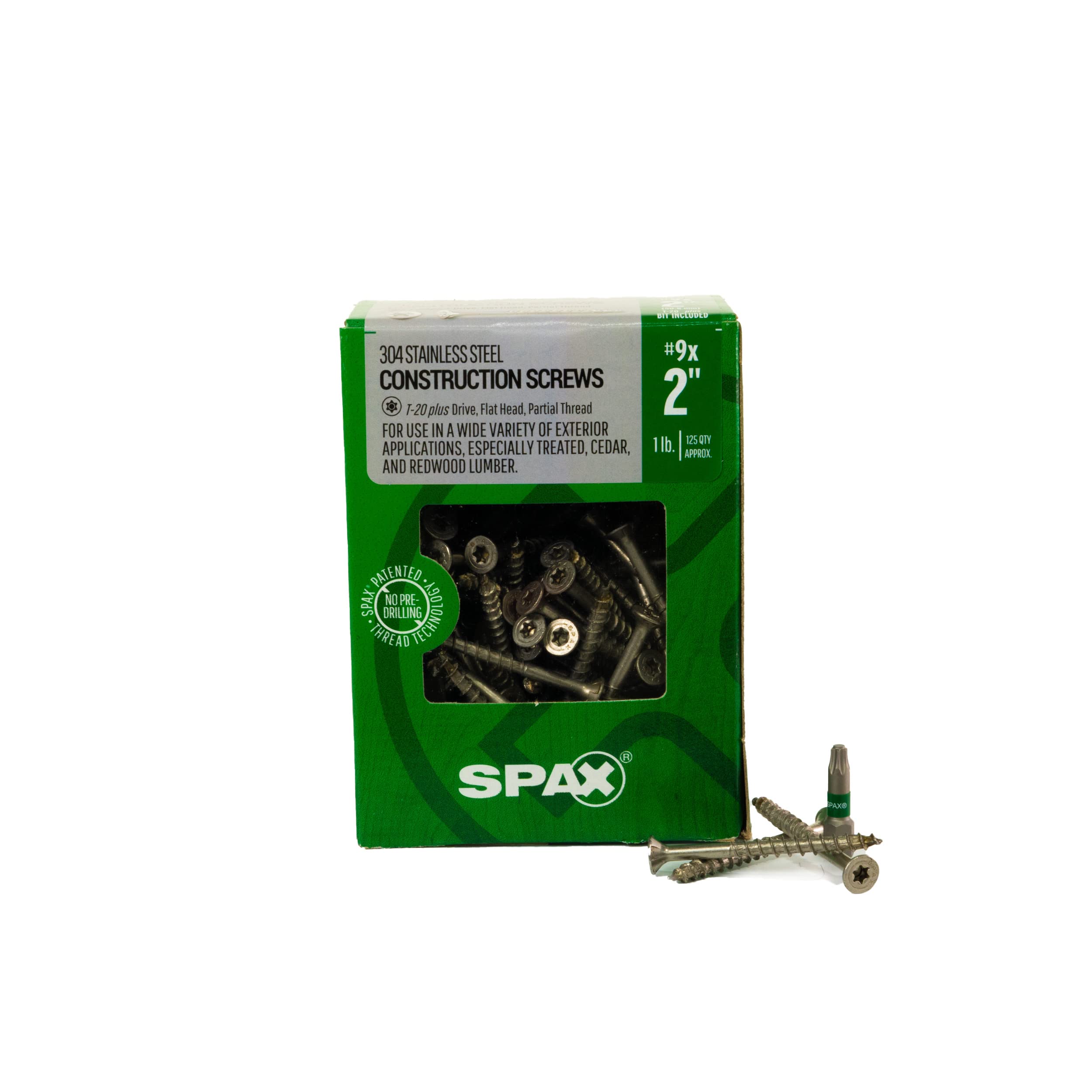 SPAX #9 x 2 Exterior Flat Head Stainless Steel Wood Deck Screws Construction Torx T-Star Plus (125 EA) 1 LB Bit Included Rust Resistant