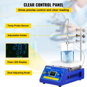 VEVOR Magnetic Stirrer Hot Plate, 5000ml Capacity 320°C/608°F Max Temp Ceramic Coated Lab Stirrer 200-2000RPM Digital Magnetic Stirrer with Support Stand, Temp Probe Sensor and Stirring Bar