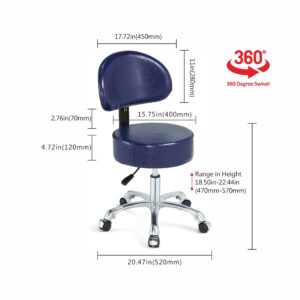 Lilfurni Thick Sturdy Padding with Wheels and Back Support,Swivel Rolling Stool Round Chair,Adjustable Stool for Doctor,Medical,Massage Salon,Office(Blue