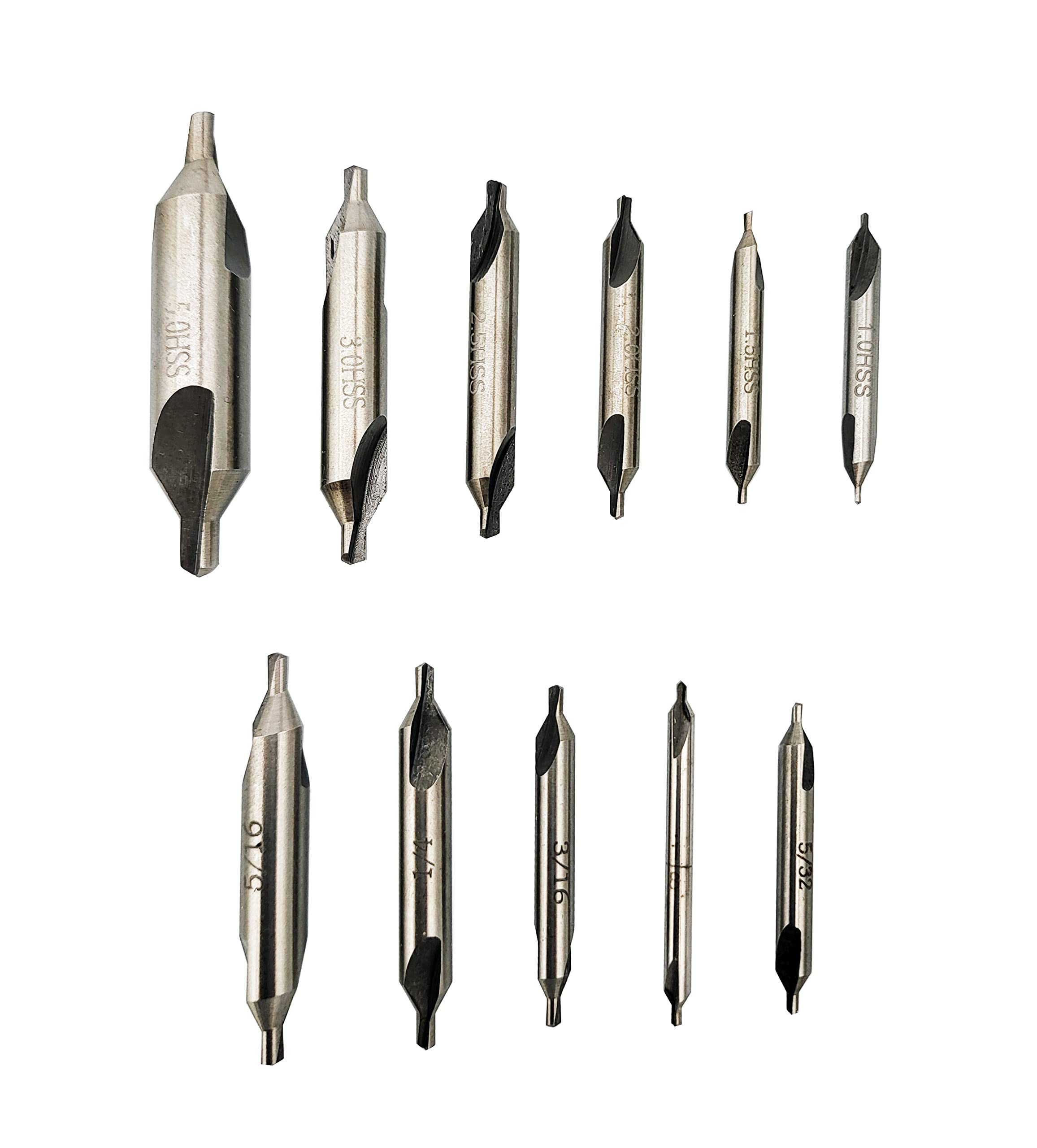 LApher Center Drill Bits Combined Drill Countersink Lathe Mill Tool Set of 11 Pcs(1/8" 3/16" 1/4" 5/16" 3/8";5  3  2.5  2  1.5  1mm)