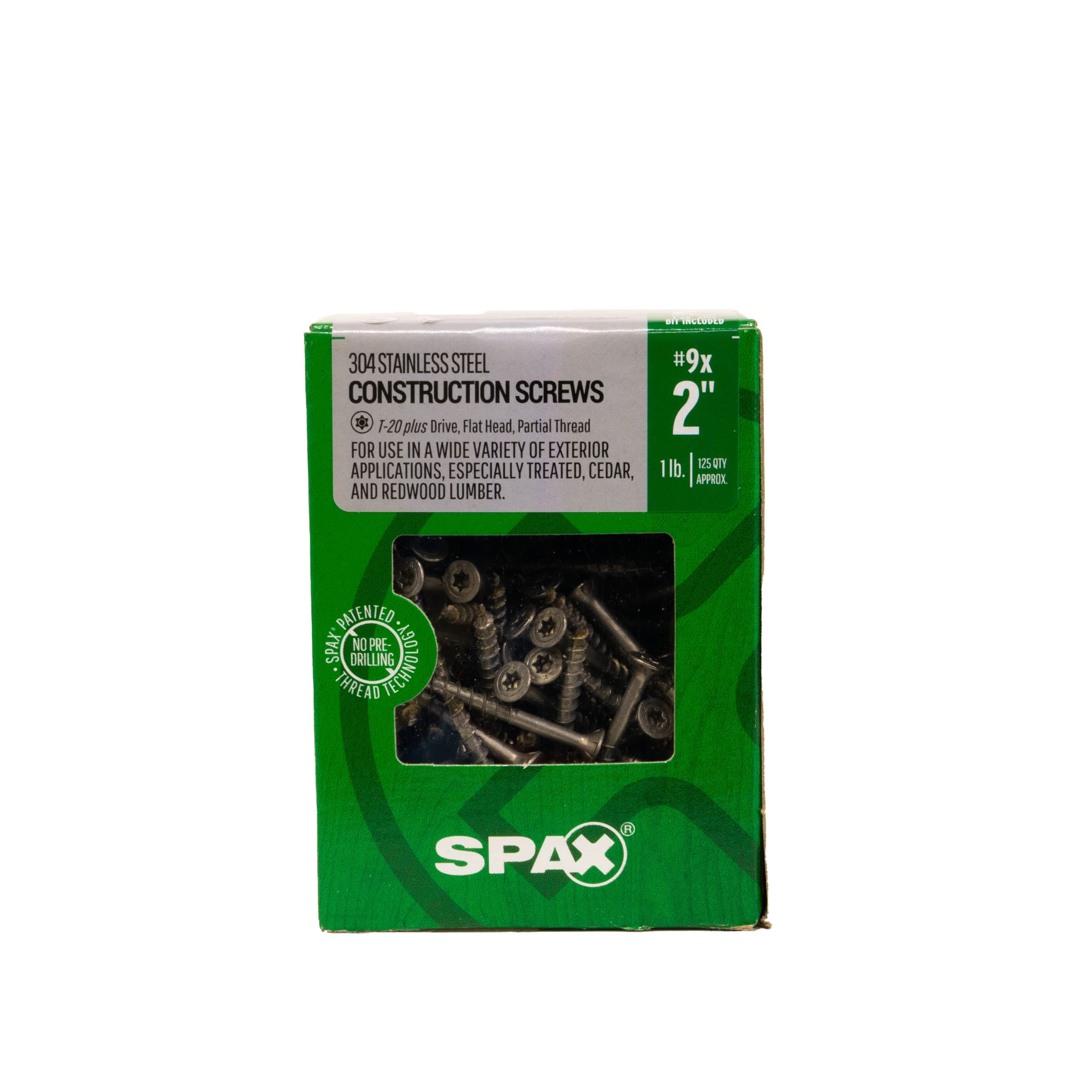 SPAX #9 x 2 Exterior Flat Head Stainless Steel Wood Deck Screws Construction Torx T-Star Plus (125 EA) 1 LB Bit Included Rust Resistant