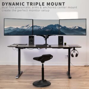 VIVO Triple Monitor Height Adjustable Desk Mount, 2 Pneumatic Arms, 1 Fixed, Counterbalance Stand, 17.6 lbs Weight Capacity, Max VESA 100x100, Fits up to 32 inch Screens, Black, STAND-V103G