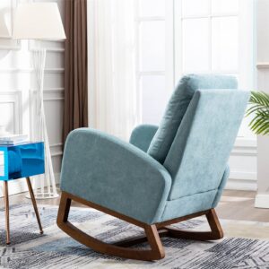 SmartDer Comfy Rocking Chair Nursery, Padded Rocking Chair with A Pocket, Accent Armchair with High Backrest and Solid Wood Base, Modern Lounge Living Room Chair for Nursery, Lake Blue